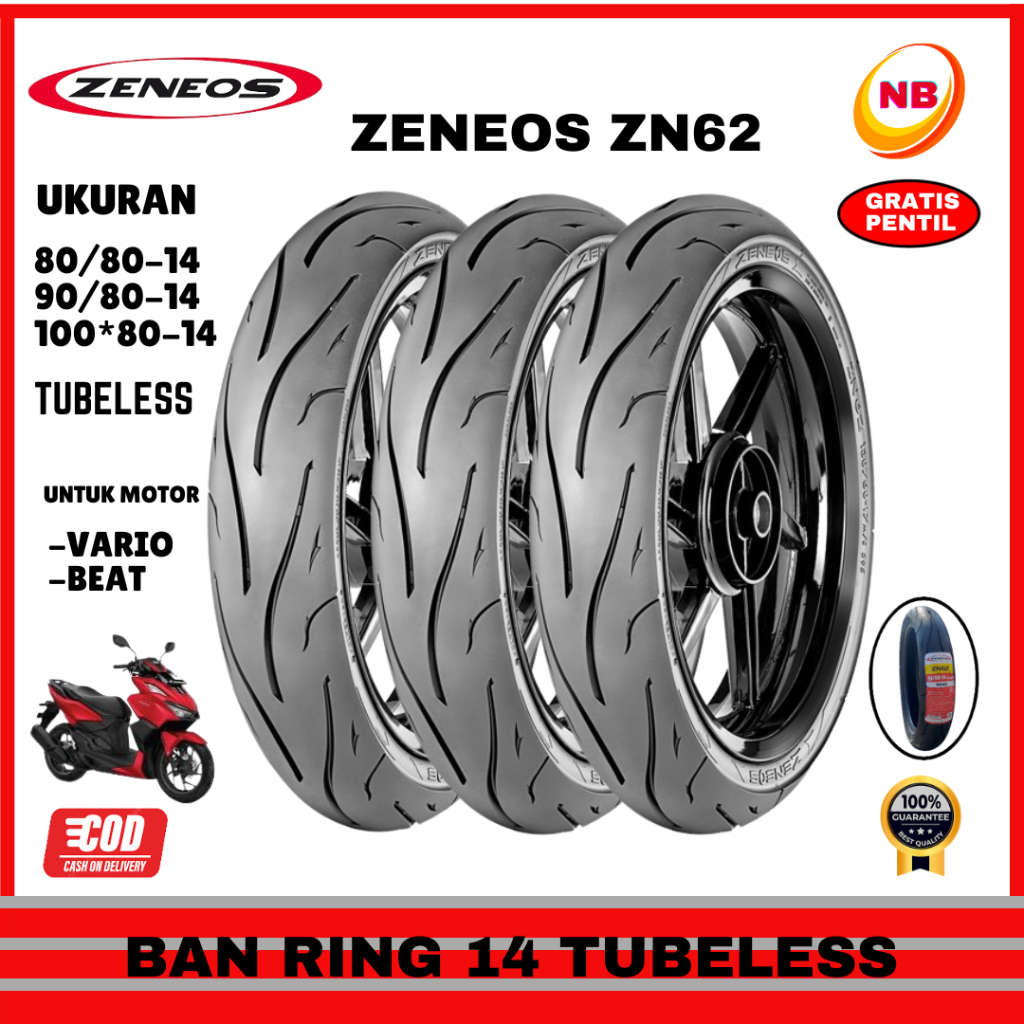Jual BAN MOTOR ZENEOS ZN62 RING 14 80/80-14 90/80-14 100/80-14 TUBELESS ...