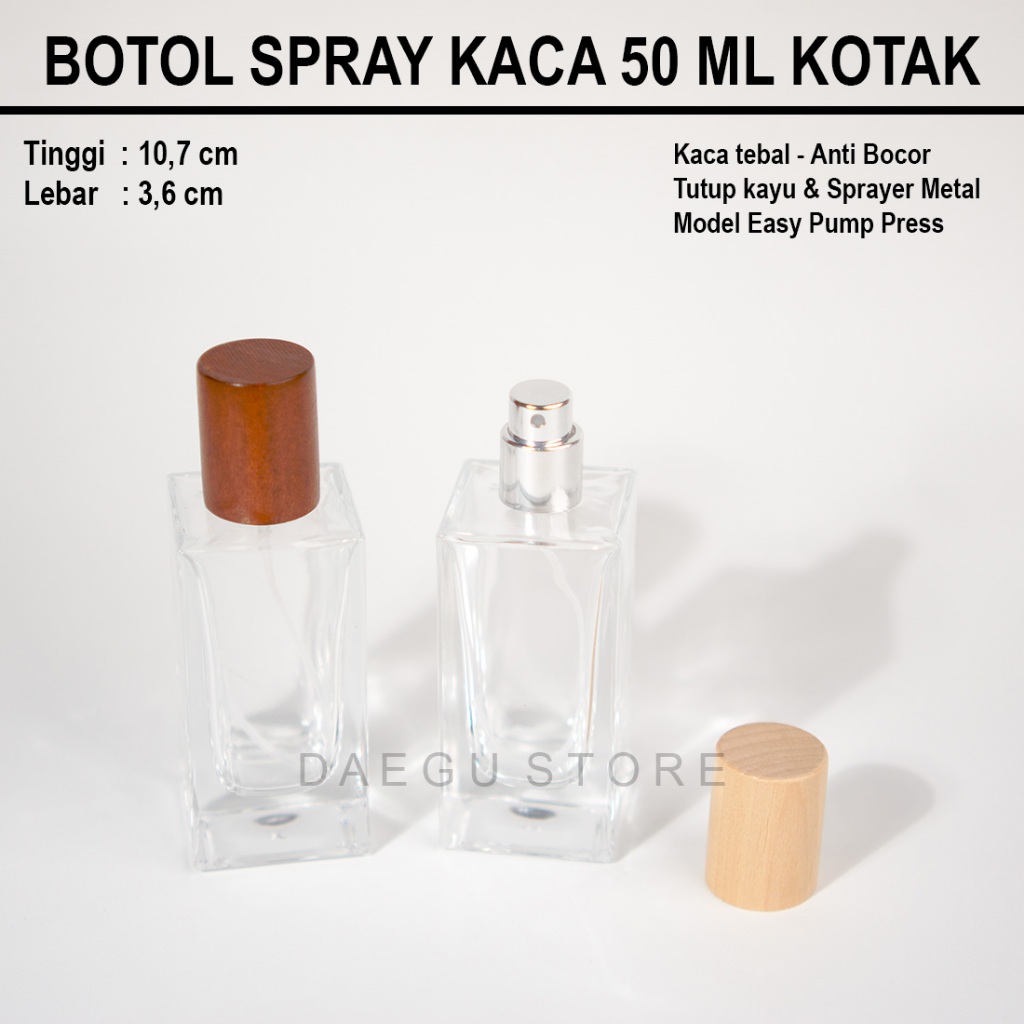 Jual Botol Parfum 50ml Spray Kaca Kotak Tebal Tutup Kayu - Sprayer ...