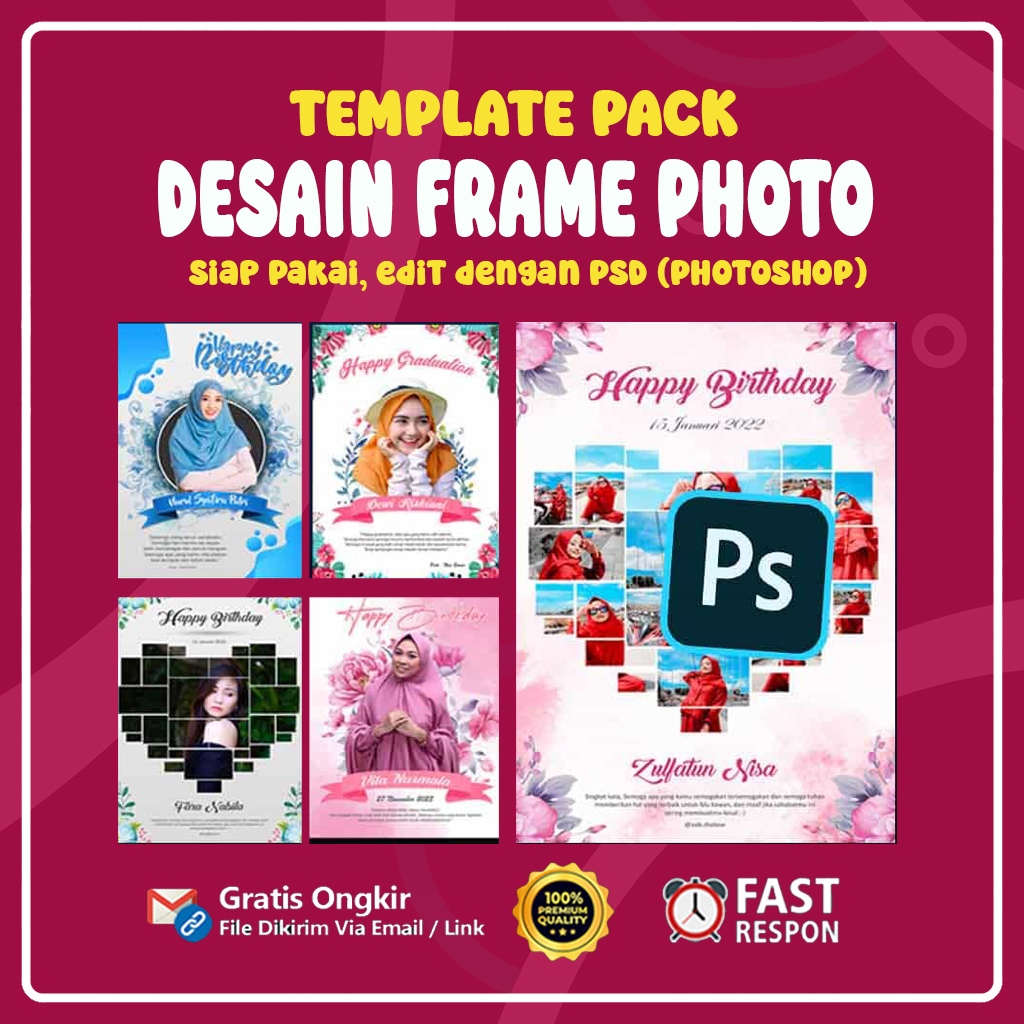 Jual Template Desain Frame Ultah, Wedding, Graduation Format PSD ...