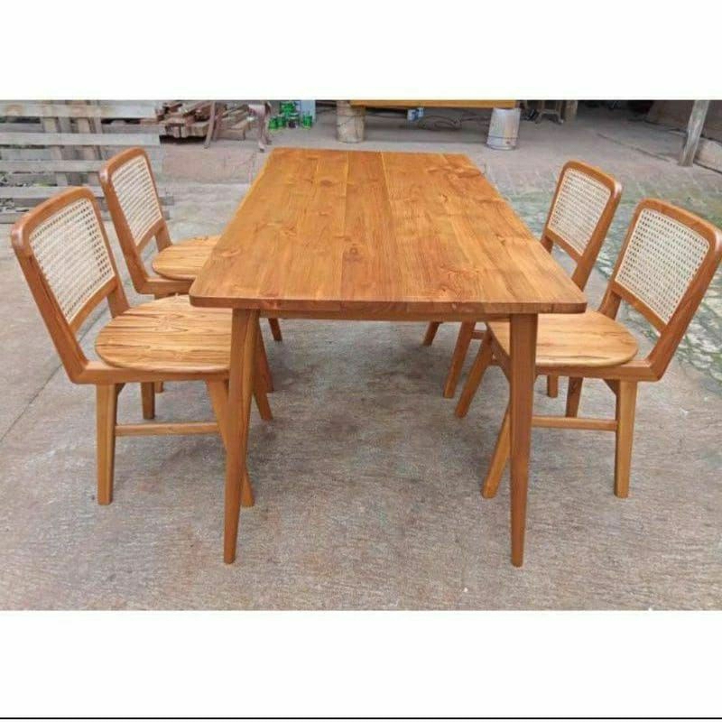 Jual Dinning set || Set Meja makan cafe meja makan kursi rotan minimalis kayu jati | Shopee ...