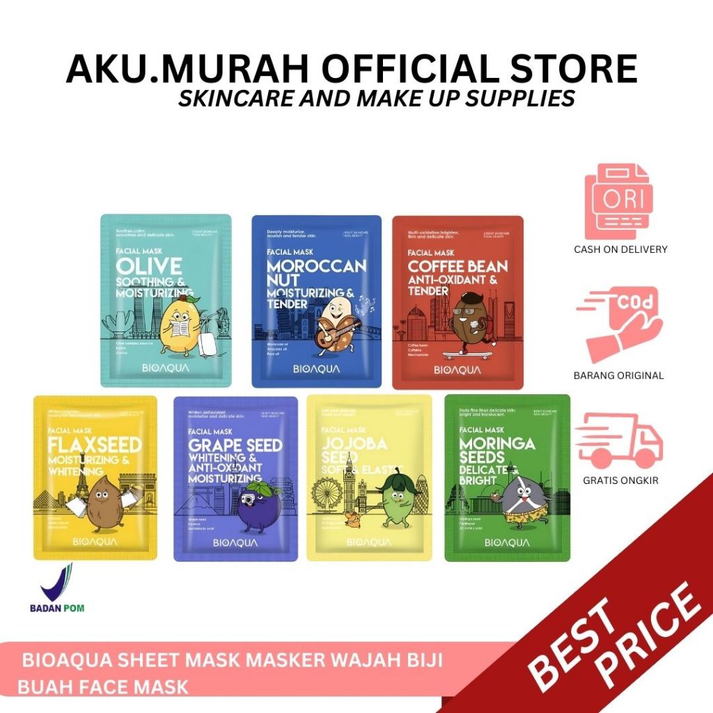 Jual BIOAQUA Sheet Mask Masker Wajah Biji Buah Face Mask 25 ML | Shopee ...
