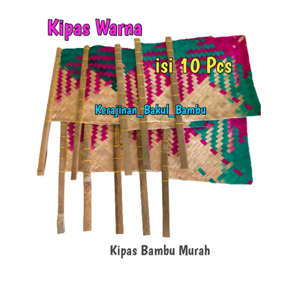 Jual Kipas bambu warna isi 10 biji kipas anyaman bambu kerajinan tangan ...
