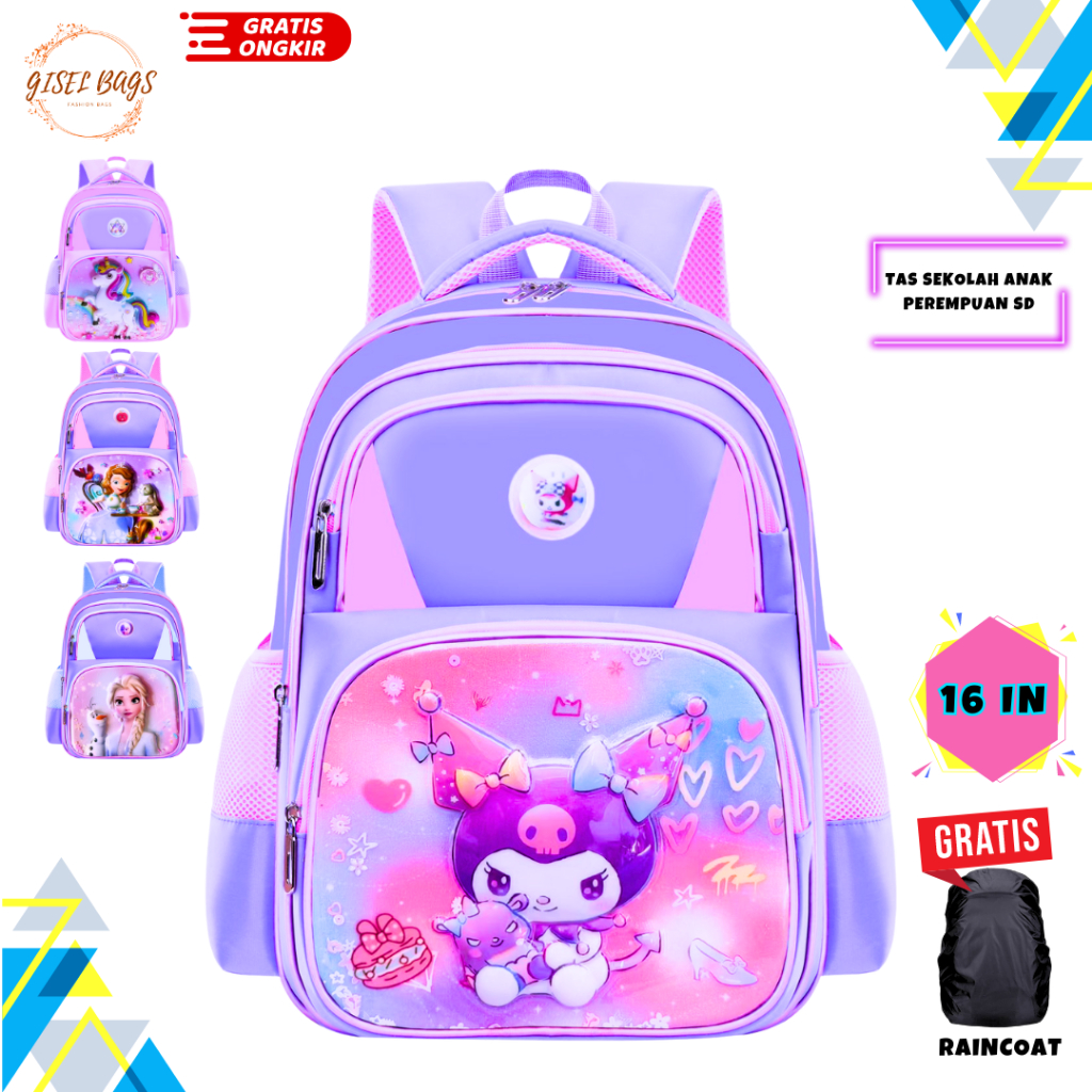 Jual tas sekolah sd anak perempuan gambar motif kuromi timbul 3d lampu led waterproof | Shopee ...