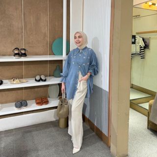 Jual Kemeja jeans payet / jeans wanita payet / kemeja denim wanita ...