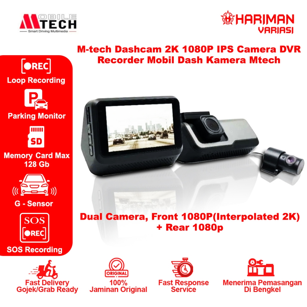 Jual Mtech Dashcam 3 Inch 2K 1080P IPS Camera DVR Recorder Mobil ...