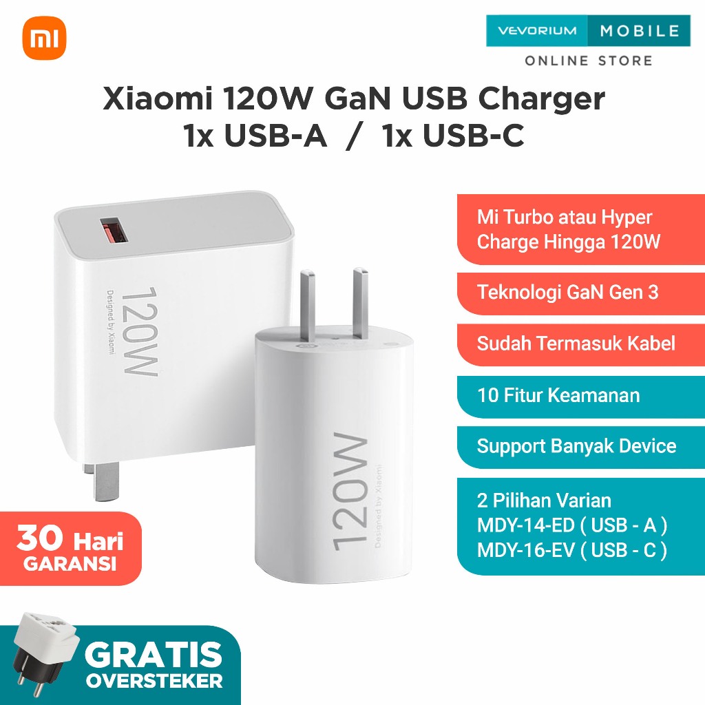 Jual Xiaomi 120W USB A/C GaN USB Charger + Kabel Data Turbo Hyper ...