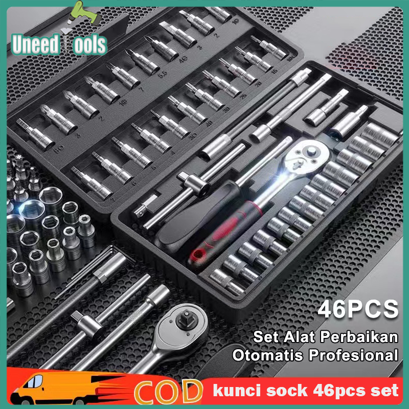 Jual (COD) UneedTools kunci shock set 46pcs BLACK Full Mobil Motor ...