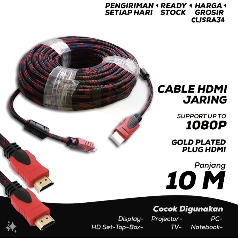 Jual Kabel HDMI 10M / 10 Meter Jaring V1.4 HDMI To HDMI Original 100% | Shopee Indonesia