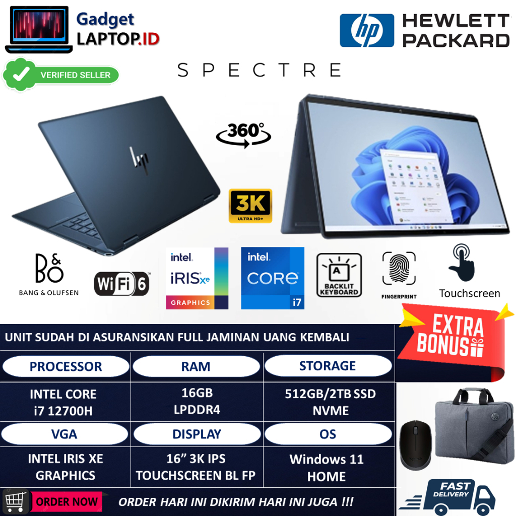 Jual LAPTOP HP SPECTRE 16 X360 INTEL CORE i7 12700H 16GB 2TB 3K TOUCH ...