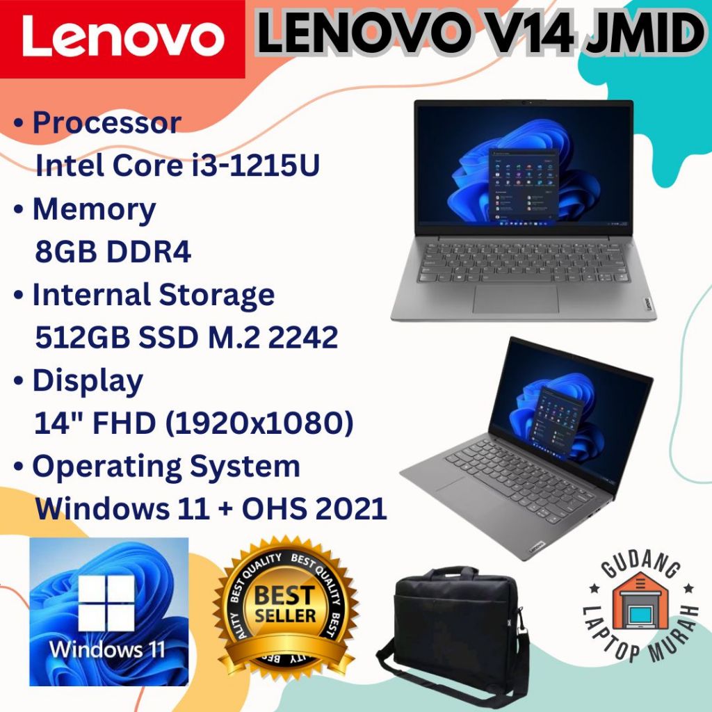 Jual LAPTOP LENOVO V14 G3IAP JMID|I3 1215U/8GB/512GB/14"IPS/WIN11/OHS ...