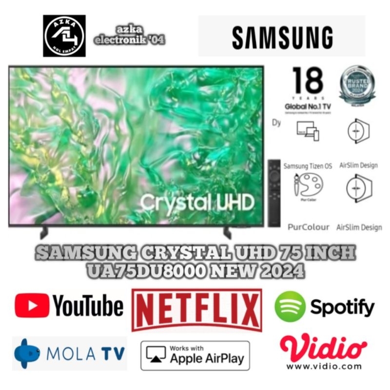 Jual SAMSUNG CRYSTAL UHD 4K UA75DU8000 SMART TV TIZEN 75 INCH NEW 2024 ...