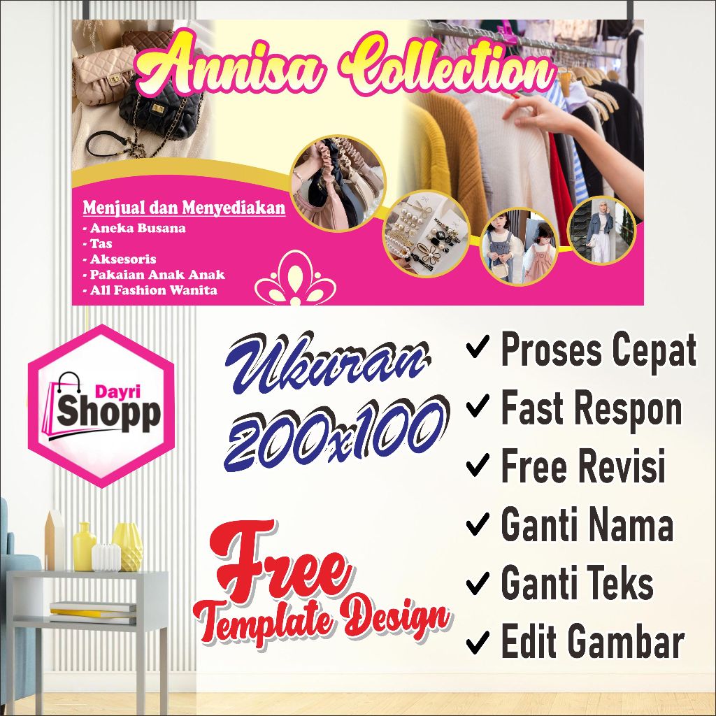 Jual Size 200x100 Cm,Spanduk Banner Olshop Anisa Collection Custom Design | Shopee Indonesia