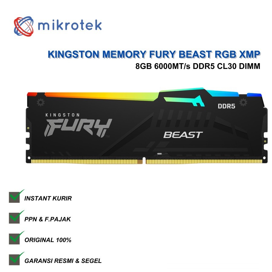 Jual KINGSTON Memory 8GB 6000MT/s DDR5 CL30 DIMM FURY Beast RGB XMP | Shopee Indonesia