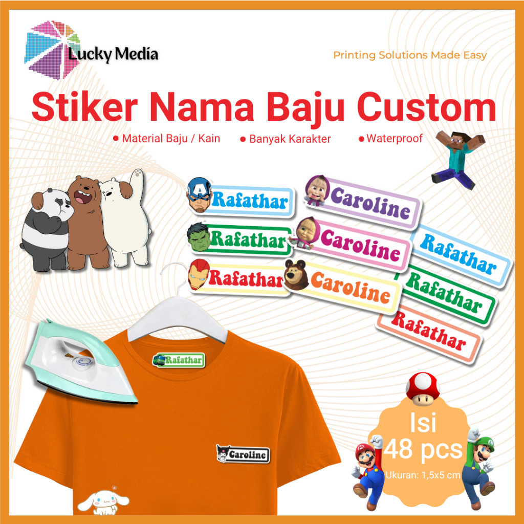 Jual Stiker Label Nama Baju Setrika Sablon KARAKTER Custom 48 pcs ...