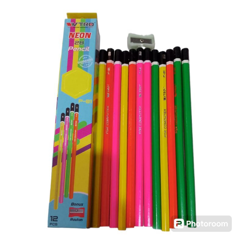 Jual Pensil 2b Vitro neon+orotan 1pak isi 12pcs | Shopee Indonesia