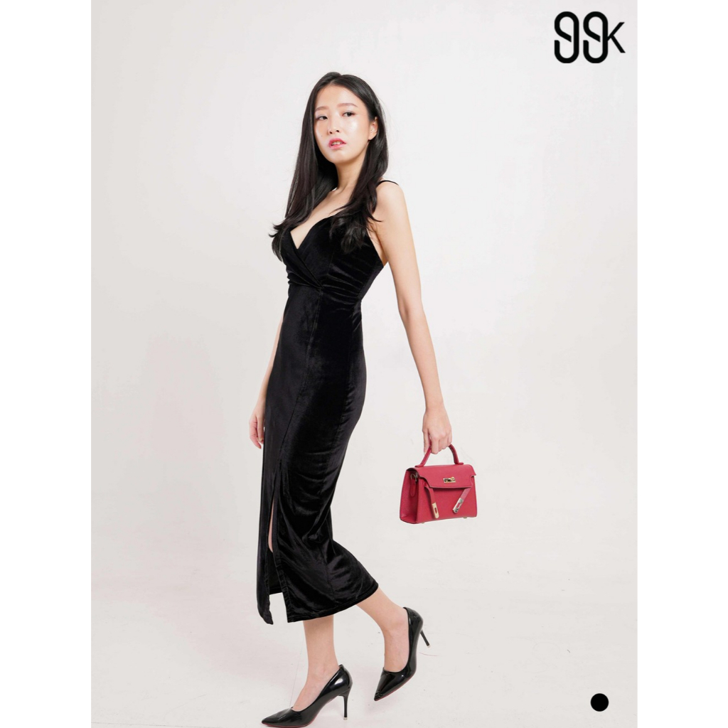 Jual 99kOUTLET Velvet Slit Midi Dress with Side Split 1088 (Size S-L ...