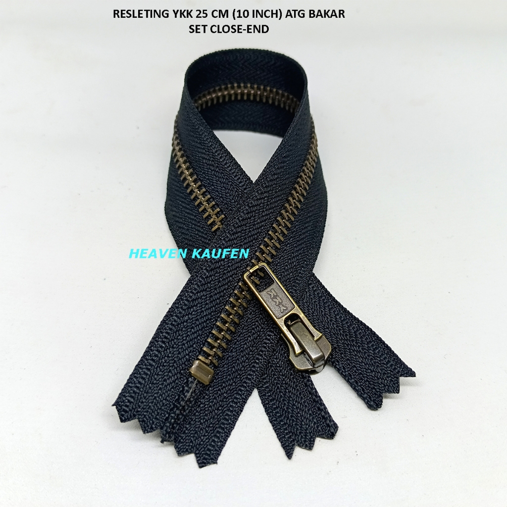 Jual Resleting Zipper Ritsleting YKK 25 cm Atau 10 inch ATG Bakar Set Close End | Shopee Indonesia