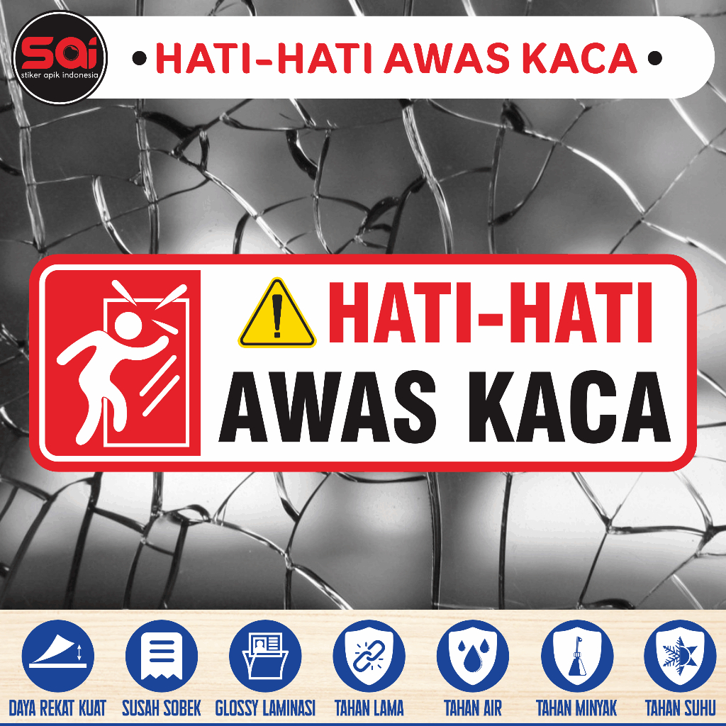 Jual Stiker vinyl anti air HATI-HATI AWAS KACA laminasi glossy | Shopee ...