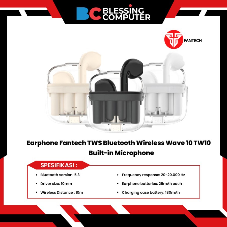 Jual Fantech Wave 10 TW10 TWS Bluetooth Wireless Built-in Microphone Black | Shopee Indonesia