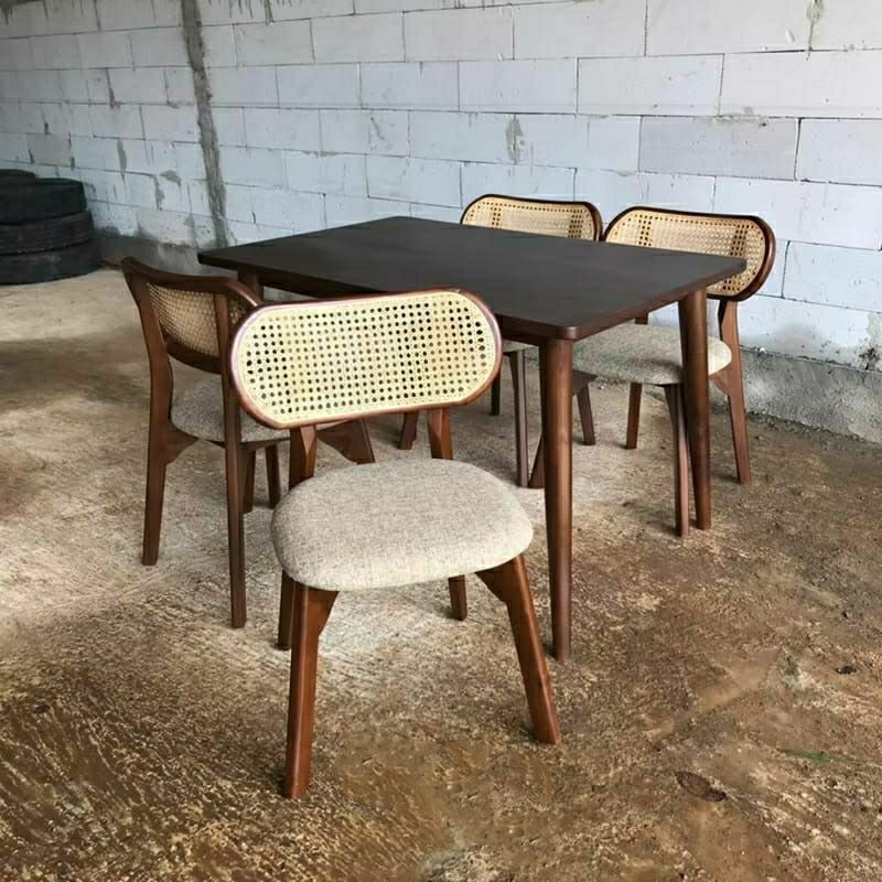 Jual Dinning set || Set meja makan kursi mix rotan kayu jati meja makan retro modern minimalis ...