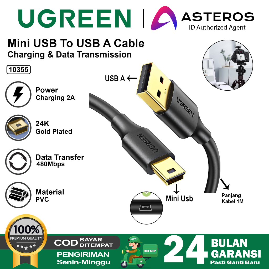 Jual UGREEN Kabel Data Mini USB 5 Pin to USB 2.0 for Harddisk 10355 ...