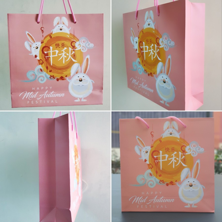 Jual 5 pcs paperbag packaging mooncake pink rabbit ukuran 22x22x7 cm ...