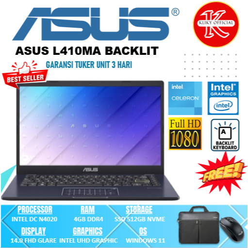 Jual Laptop Sekolah Asus vivobook L410MA Intel N4020 Ram 4gb | Shopee ...