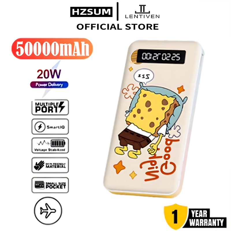 Jual HZSUM LENTIVEN Powerbank 50000mAh 4 Kabel Fast Charging Digital ...
