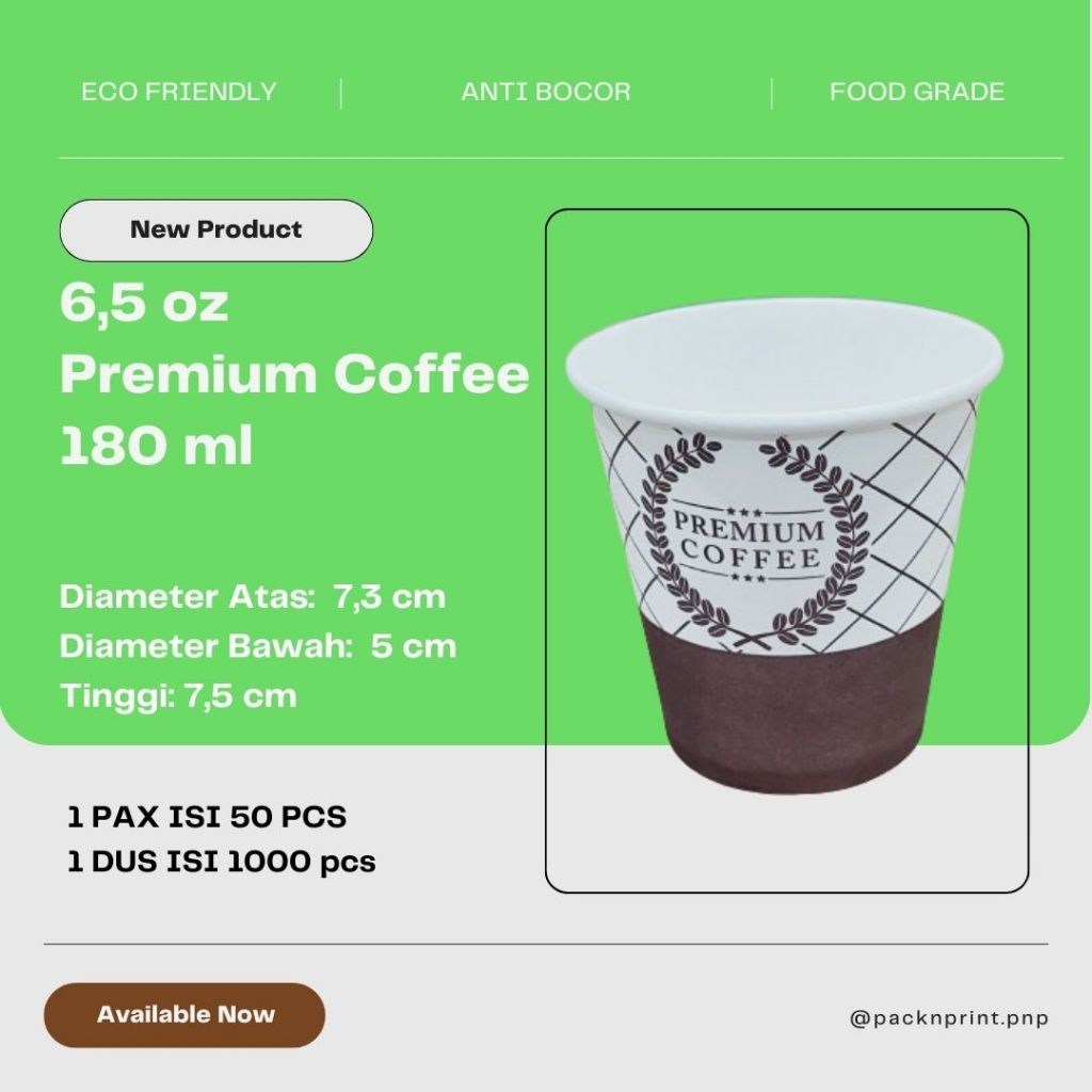 Jual Paper Hot Cup Gelas Kertas 6,5 oz 180 ml Premium Coffee isi 50 pcs | Shopee Indonesia