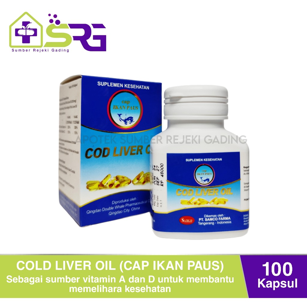 Jual Cod Liver Oil Cap Ikan Paus (Isi 100 Kapsul) Suplemen Kesehatan ...