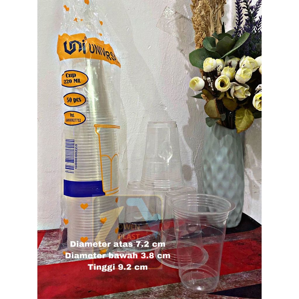 Jual GELAS PLASTIK BENING UNIVERSAL 220ML GELAS KOPI SUSU TEH SISRI ISI 50 PCS | Shopee Indonesia