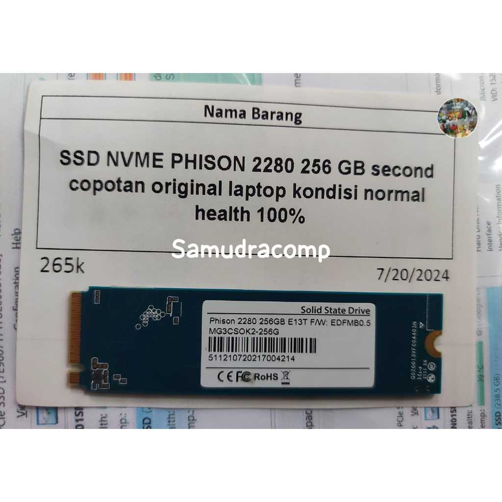 Jual SSD NVME PHISON 2280 256 GB Second Copotan Original Laptop Kondisi ...