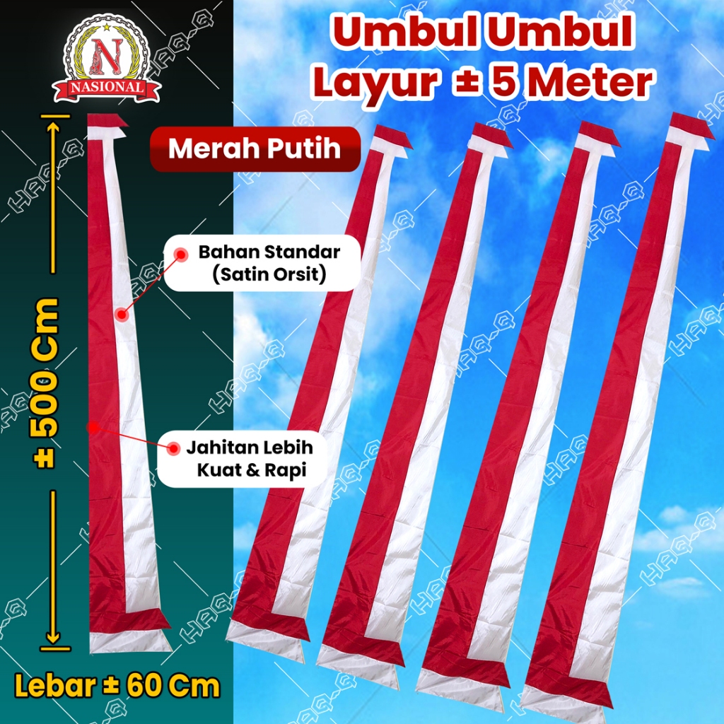 Jual Bendera Umbul-Umbul JUMBO Layur Polos Merah Putih (panjang ukuran kisaran 5 meter tipe ...