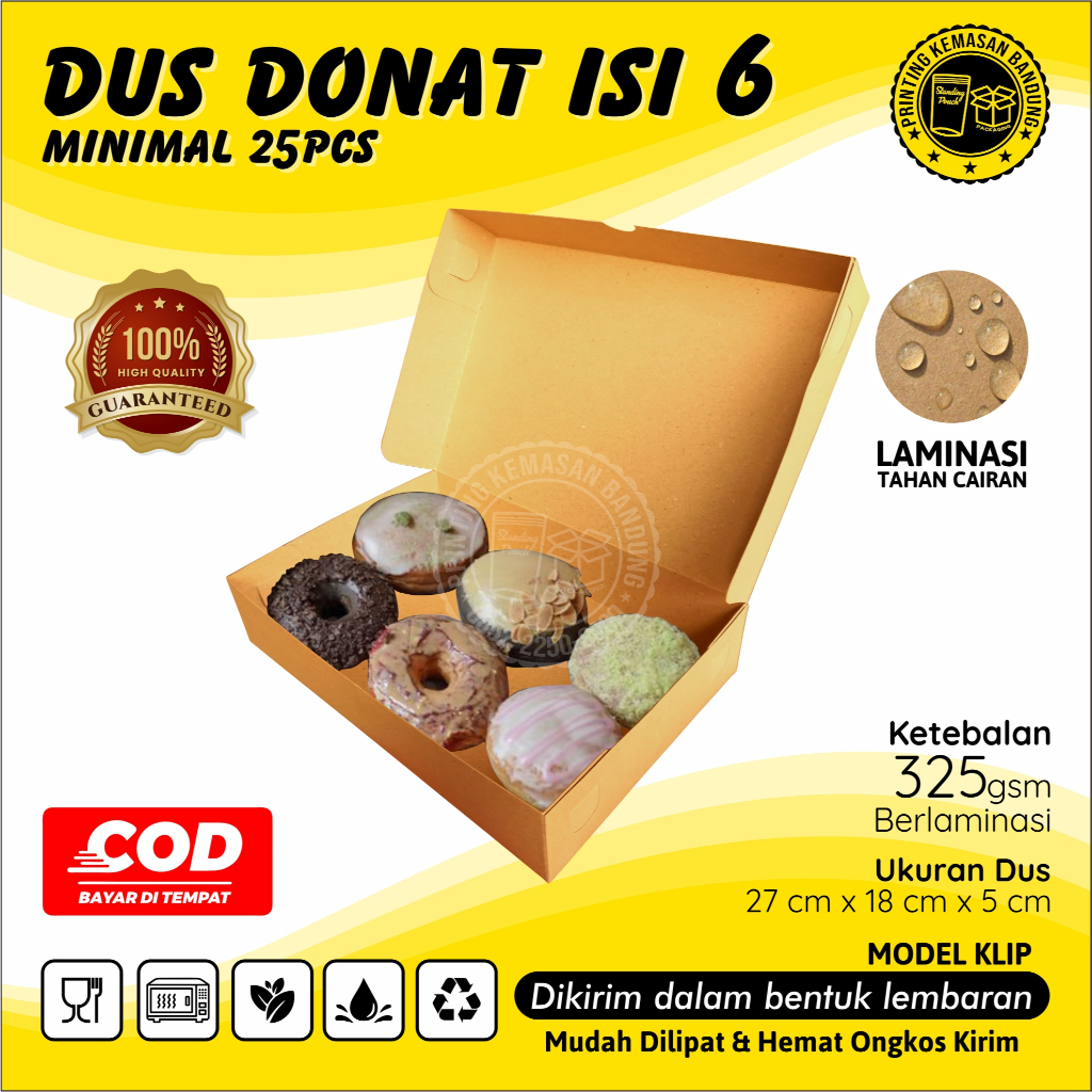 Jual Dus Box Kemasan Donat isi 6 size 27x18x5 Bomboloni Kue Roti Donut ...