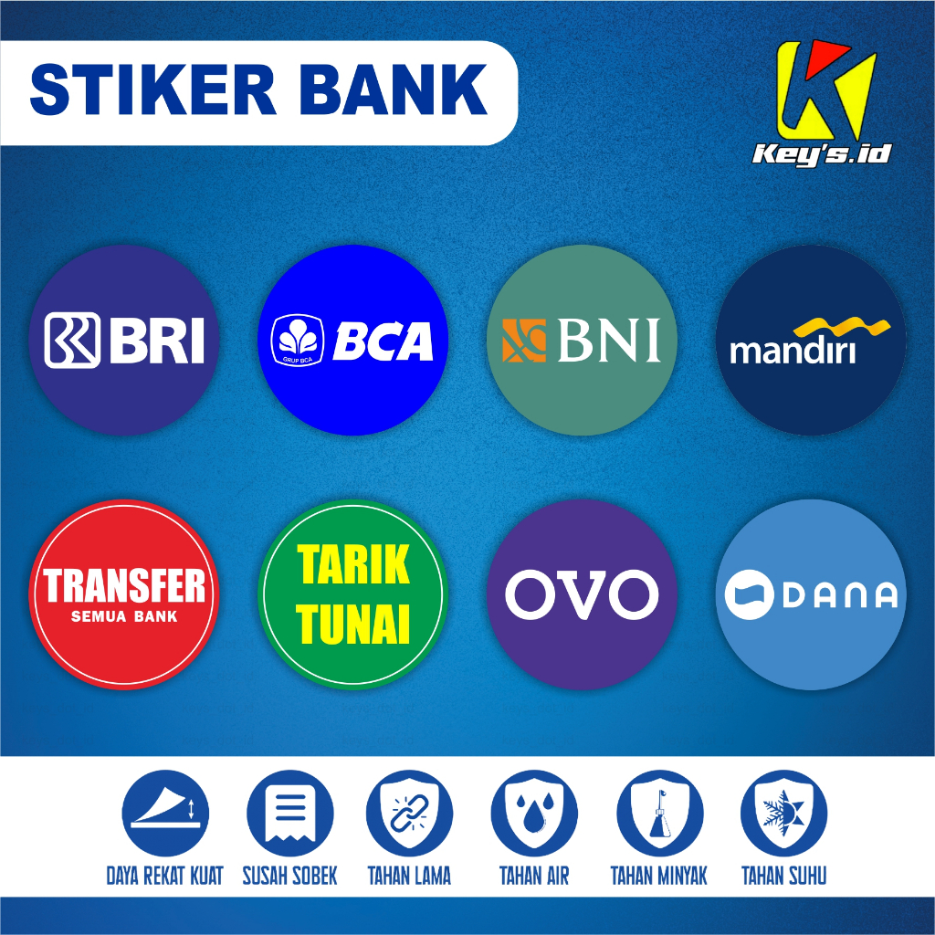 Jual STIKER BANK BRI BNI BCA MANDIRI, STICKER TF TRK TUNAI, STIKER LOGO ...