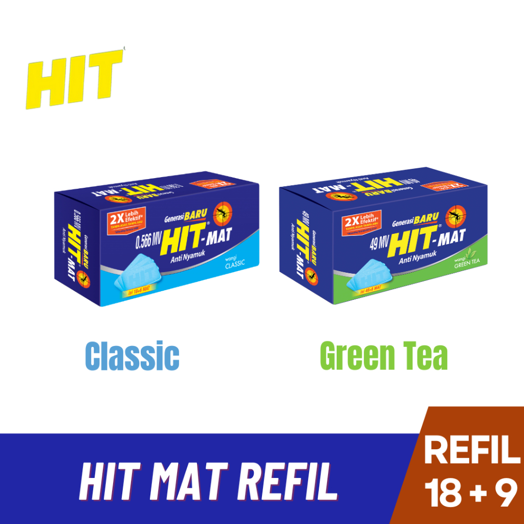 Jual Hit Mat Obat Anti Nyamuk Elektrik Refil 18+9 Classic & Green Tea ...