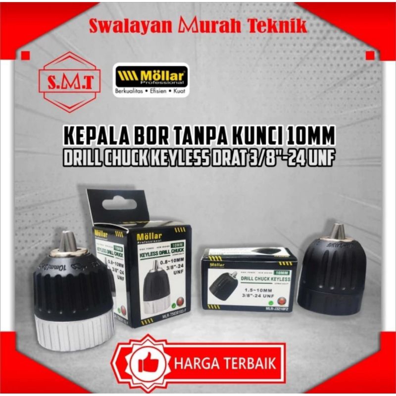 Jual MOLLAR Kepala Bor Tanpa Kunci 10mm Keyless Drill Chuck 10 mm Drat ...