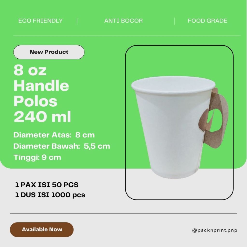 Jual Paper Hot Cup Gelas Kertas 8 oz 240 ml HANDLE Polos isi 50 pcs | Shopee Indonesia