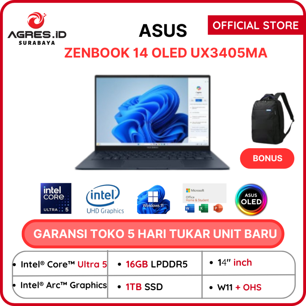 Jual ASUS ZENBOOK 14 OLED UX3405MA ULTRA 5 125H 16gb 1tb 14.0inch ...