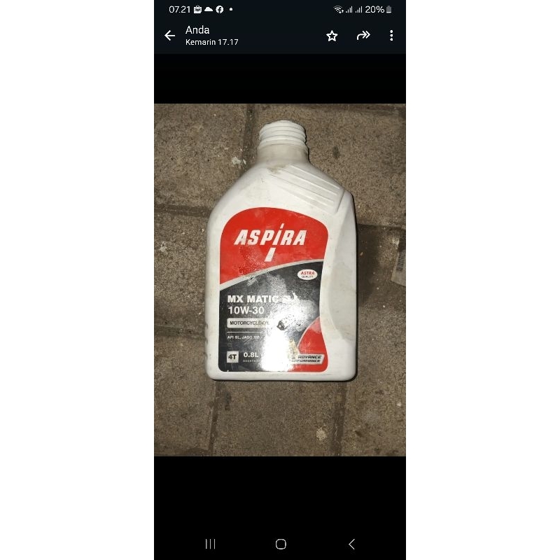 Jual BOTOL OLI KOSONG BEKAS TANPA TUTUP OLI MERK ASPIRA ISI 800 ML ...