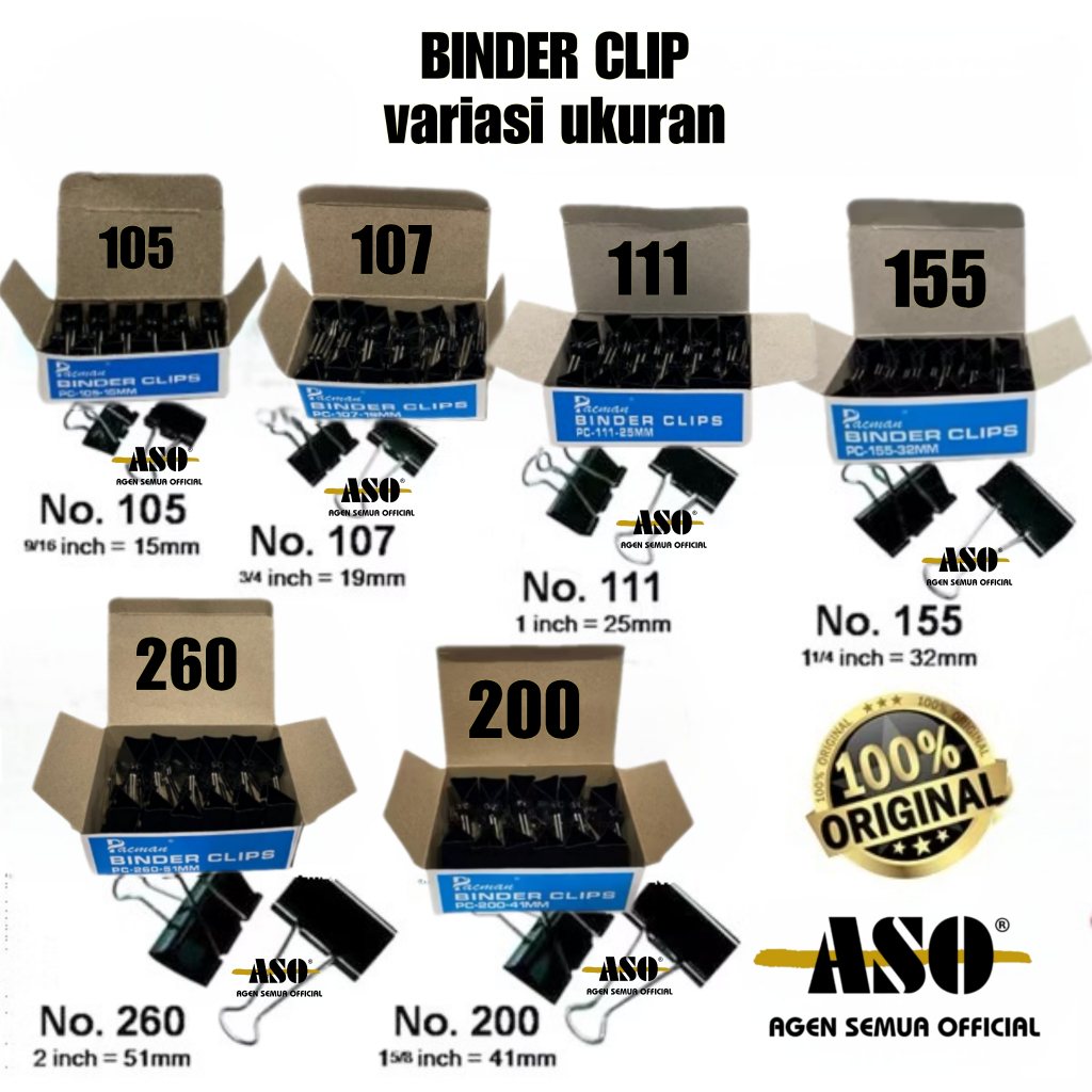 Jual BINDER CLIP 105 107 111 155 200 260 KLIP penjepit klip kertas ( pilih ukuran ) PROMO ...