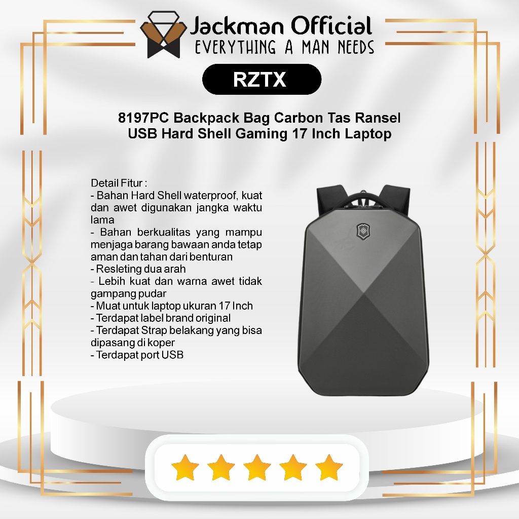 Jual RZTX 8197PC Backpack Bag Carbon Tas Ransel USB Hard Shell Gaming ...