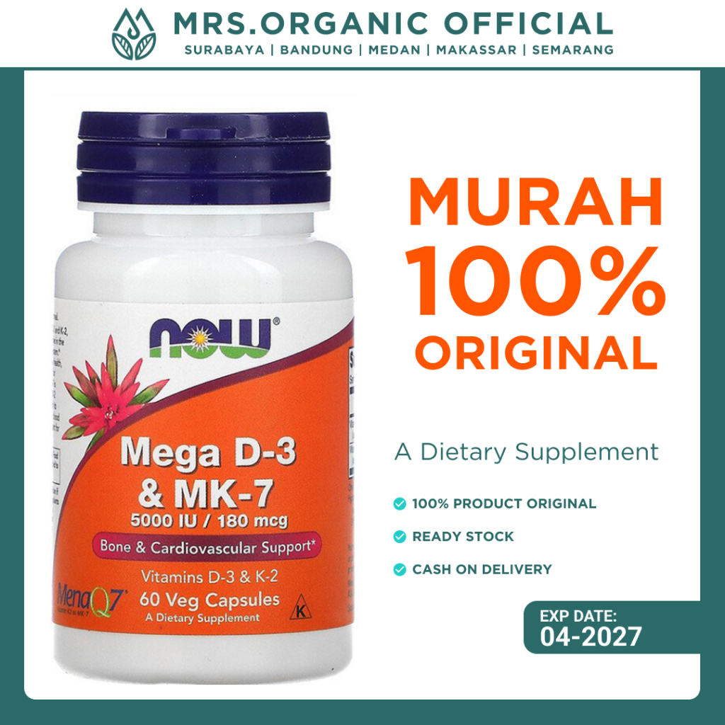 Jual Suplemen Vitamin Mega D3 D 3 dan MK7 5000 IU 180 mcg 60 Kapsul + D3 5000IU + K2 | Shopee ...