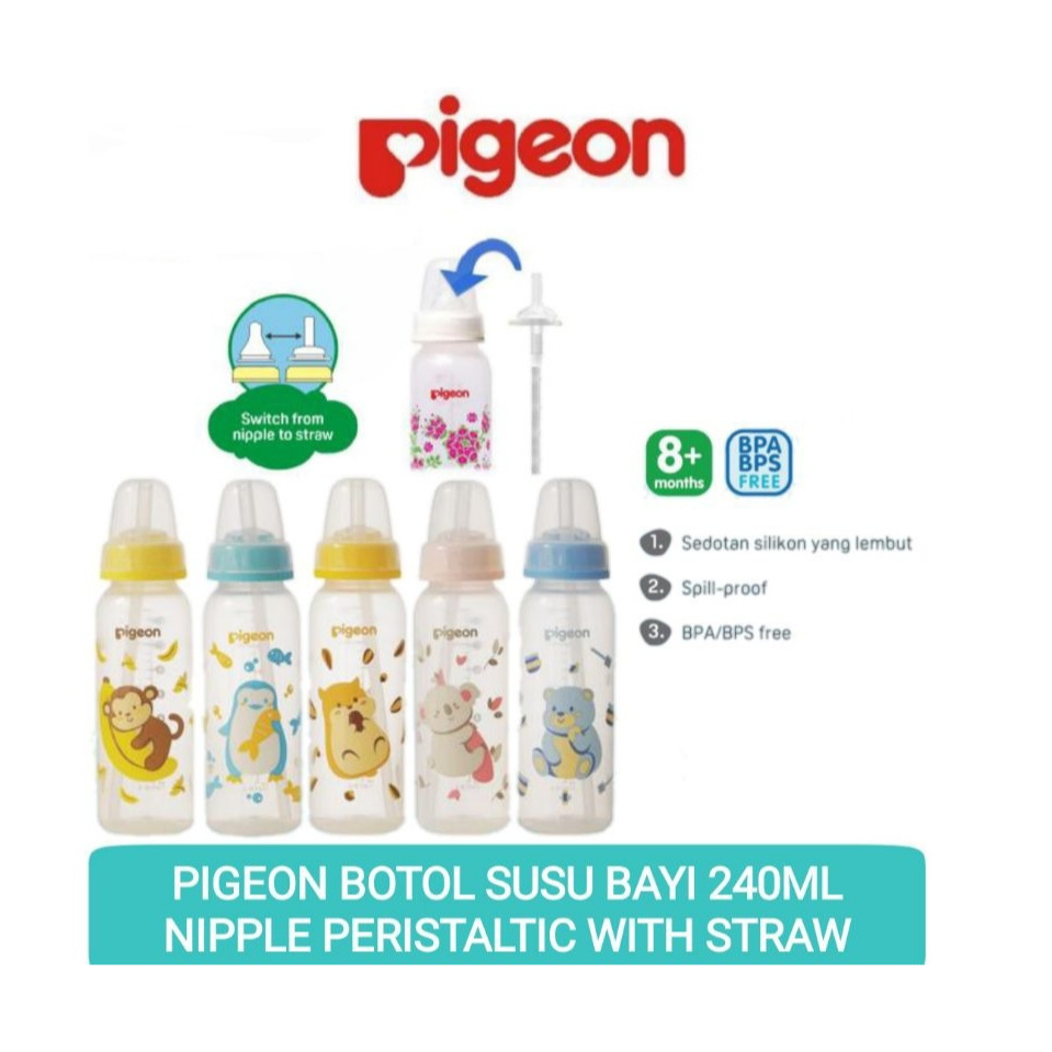 Jual Pigeon Botol RPP Standard MM W/STRAW Dengan Sedotan WHS 240ml | Shopee Indonesia
