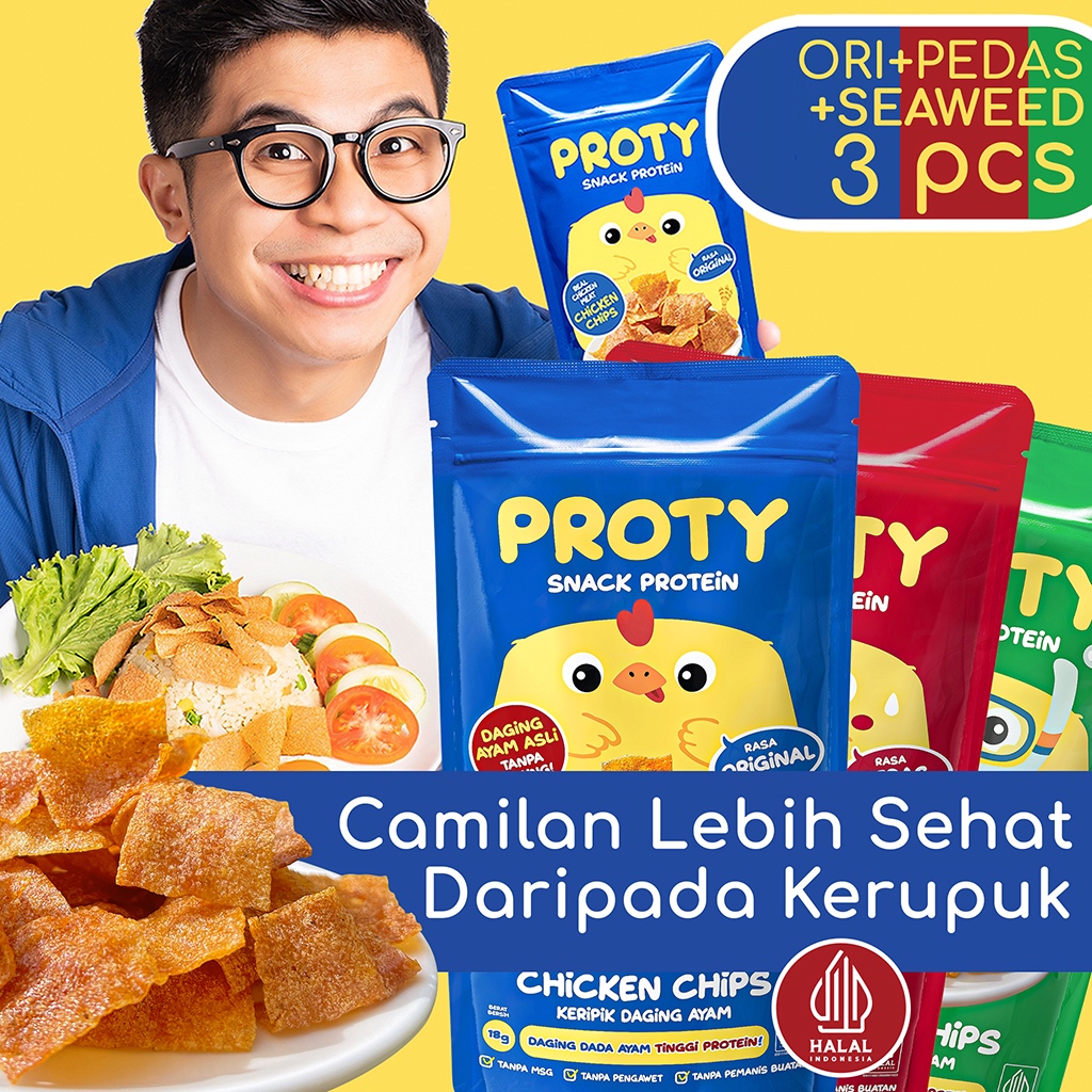 Jual PROTY Camilan Chicken Chips Ori(1 pcs)+Pedas(1 pcs)+RumputLaut(1 ...