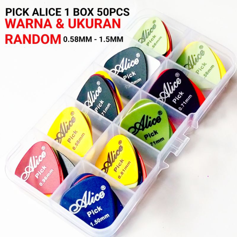 Jual Pick Gitar Bass Alice isi 50 pcs Ukuran 0.58mm-1.5mm Ukuran Warna ...