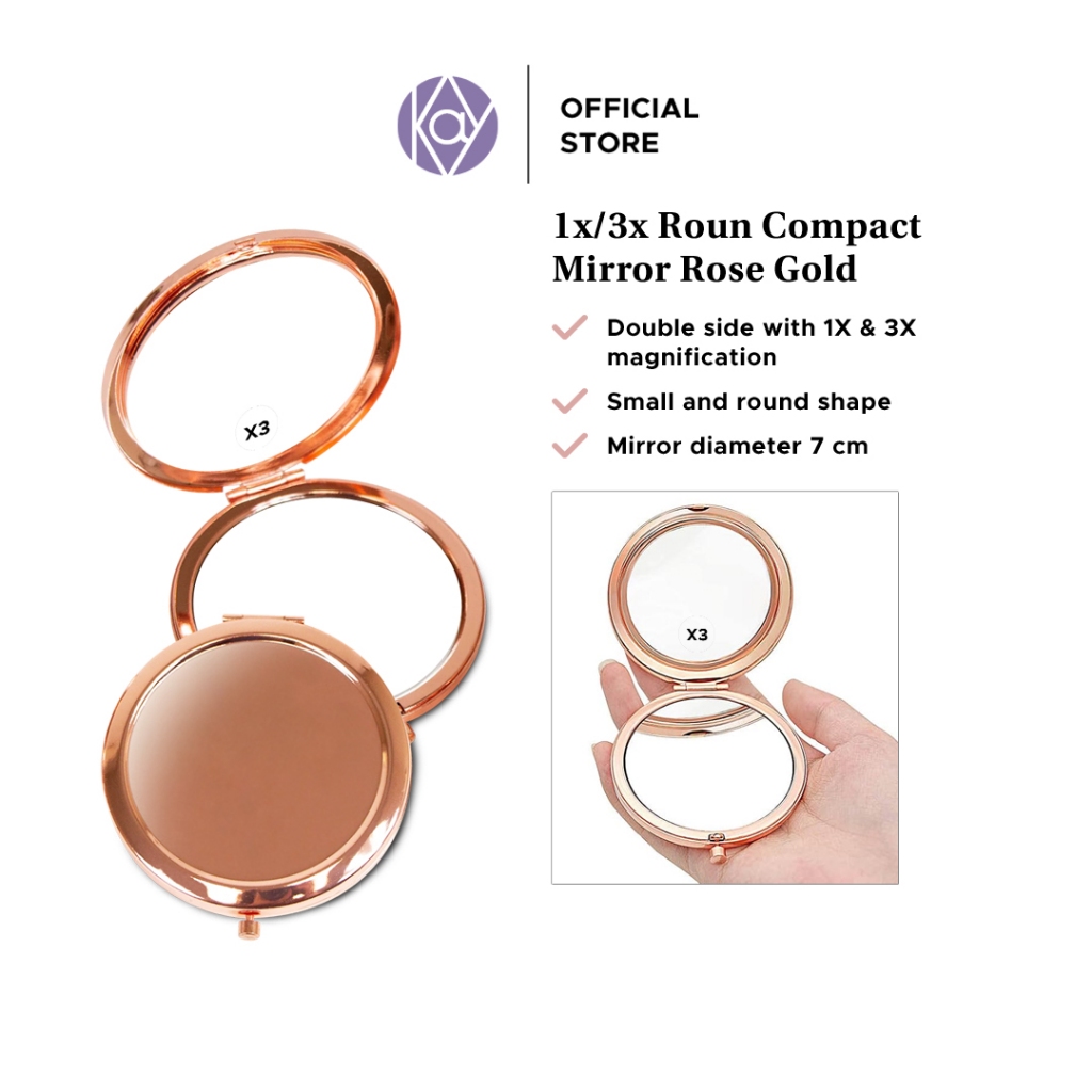 Jual KAY BEAUTY 1X 3X Round Compact Mirror Rosegold | Shopee Indonesia