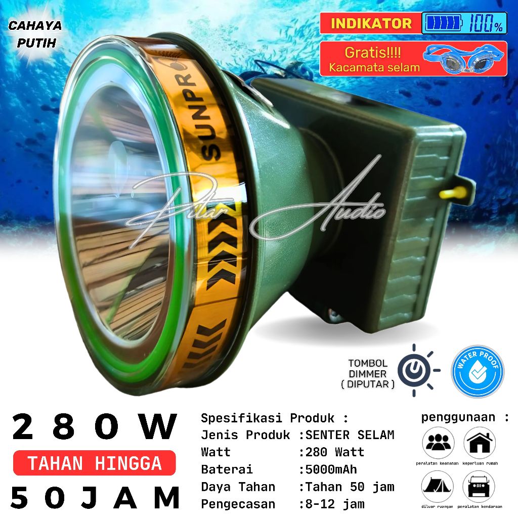 Jual Senter Kepala 280W Sunpro S-8962 Gratis Kacamata Selam | Headlamp ...