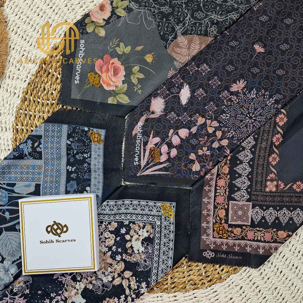 Jual Hijab Segiempat Voal Premium Motif KEMASAN BOX - Black Series by ...