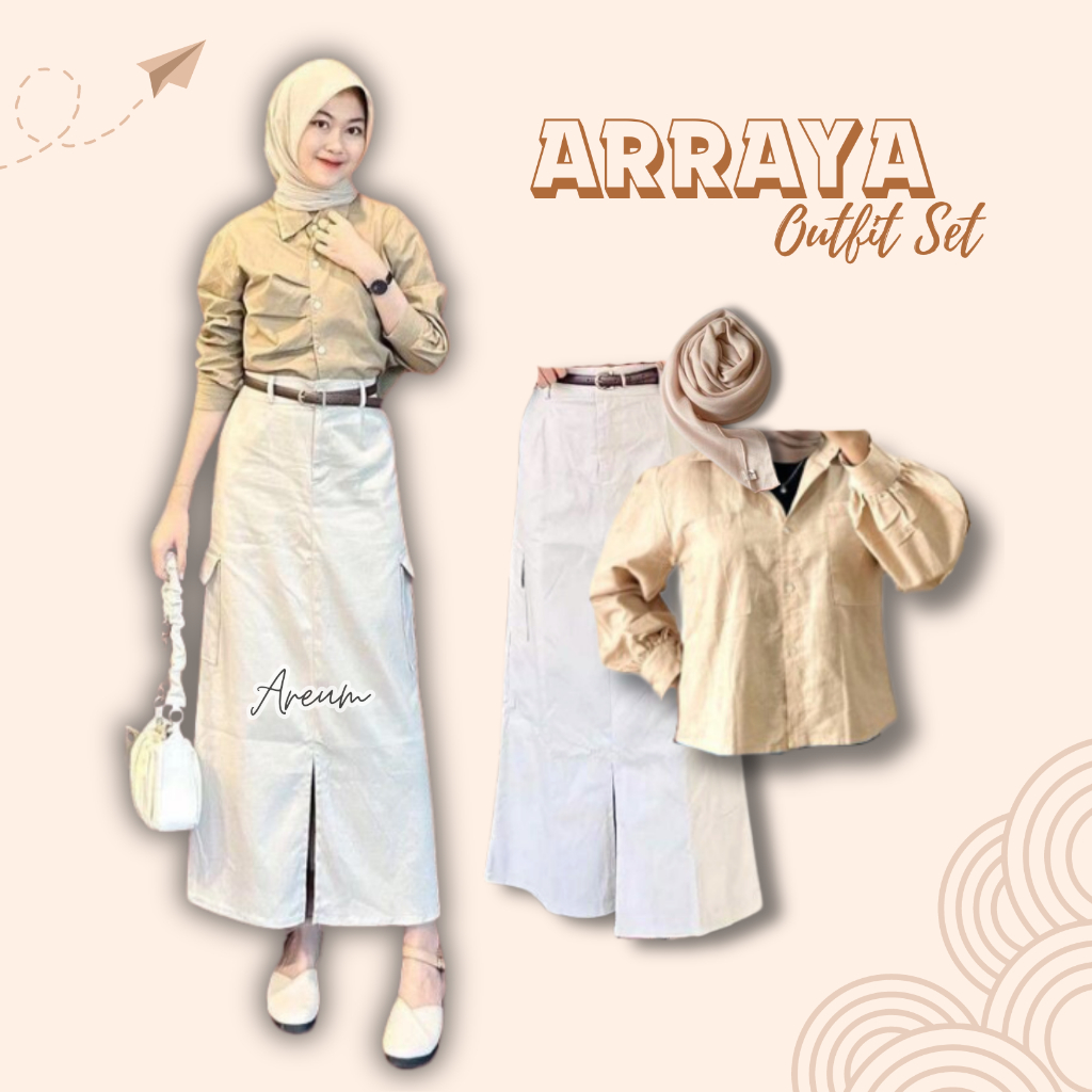 Jual OOTD One Set ke Kampus Kuliah Hangout (Rok Cargo, Kemeja Linen, Bella Square) Set 120 ...